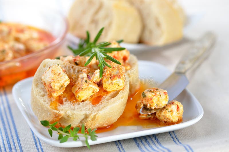 Spiced feta on bread stock image. Image of garlic, herbs - 25004929