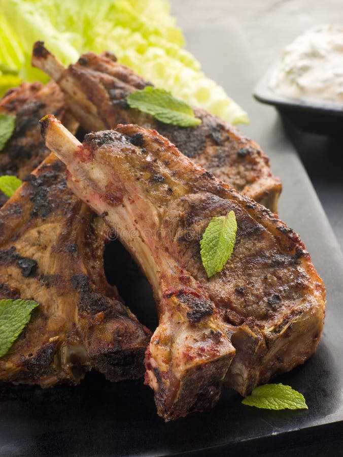Spiced Lamb Chops with Raita - Chaamp Lajawab Stock Photo - Image of ...