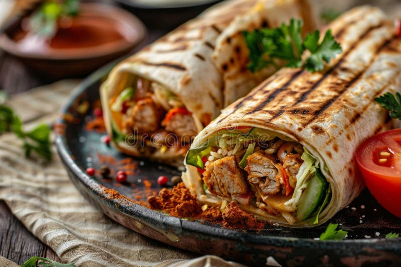 Flavorful Shawarma Wrap with Fresh Garnish . AI Generated Stock Image ...