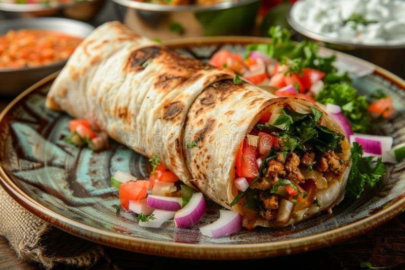 Flavorful Shawarma Wrap with Fresh Garnish . AI Generated Stock Photo ...