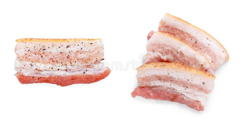 Spiced Pieces of Pork Fatback on White Background, Top View. Banner ...