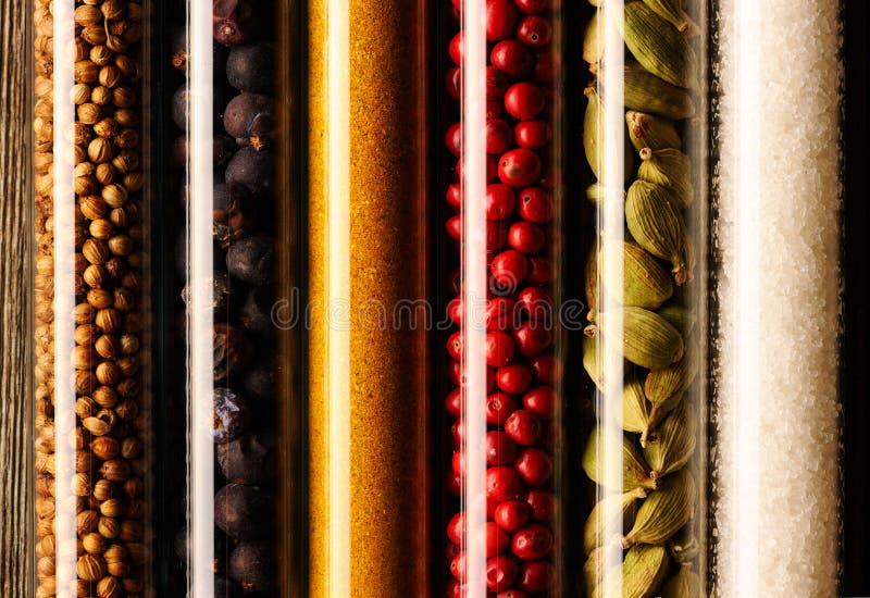 Spices in beakers close-up stock image. Image of seeds - 31436905