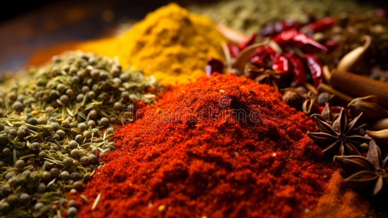 Spices Blended Together in Close Up Highlighting Textures and Colors ...