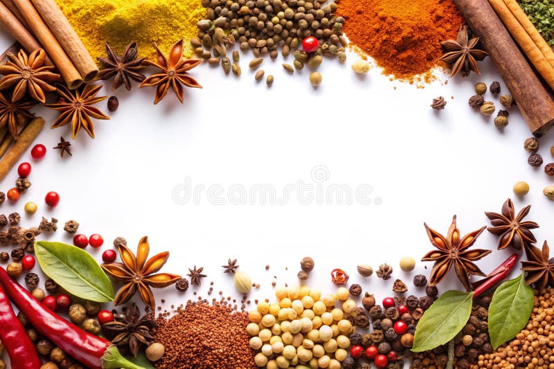 Spices Border Isolated on White Stock Illustration - Illustration of ...