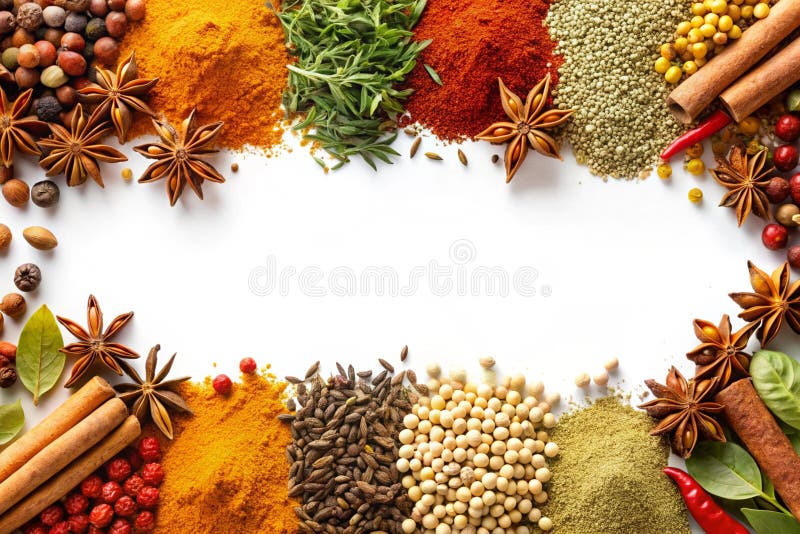 Spices Border Isolated on White Stock Illustration - Illustration of ...