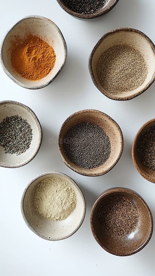 Spices in Bowls, Top-down View. Stock Image - Image of aromatic, food ...