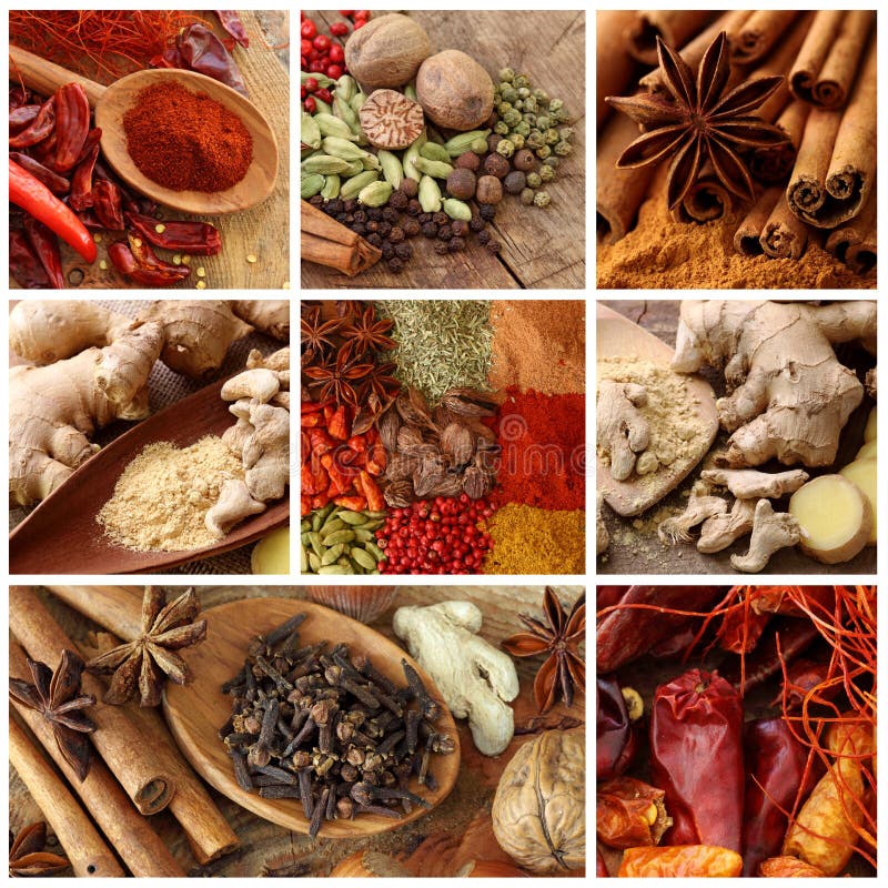Spices collage stock image. Image of cloves, brown, collage - 18251951