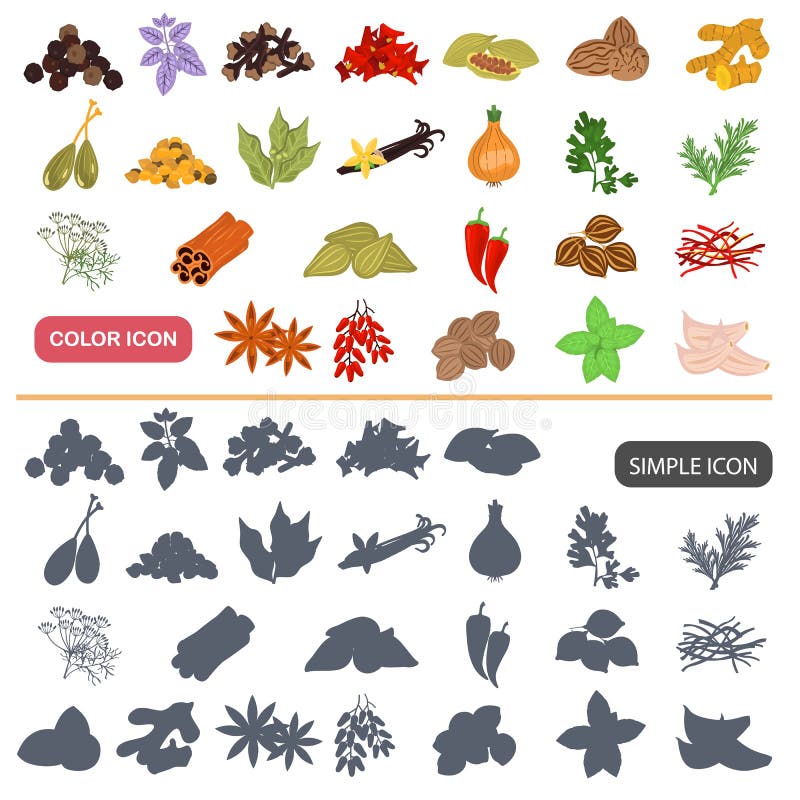 Spices Color Flat and Simple Icons Set Stock Illustration ...
