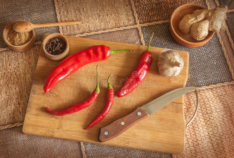 Spices and Condiments Spread on the Table. Flat Lay Stock Photo - Image ...