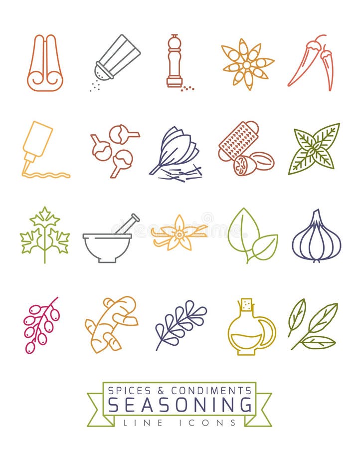 Spices and Condiments Vector Color Line Icon Set Stock Vector ...