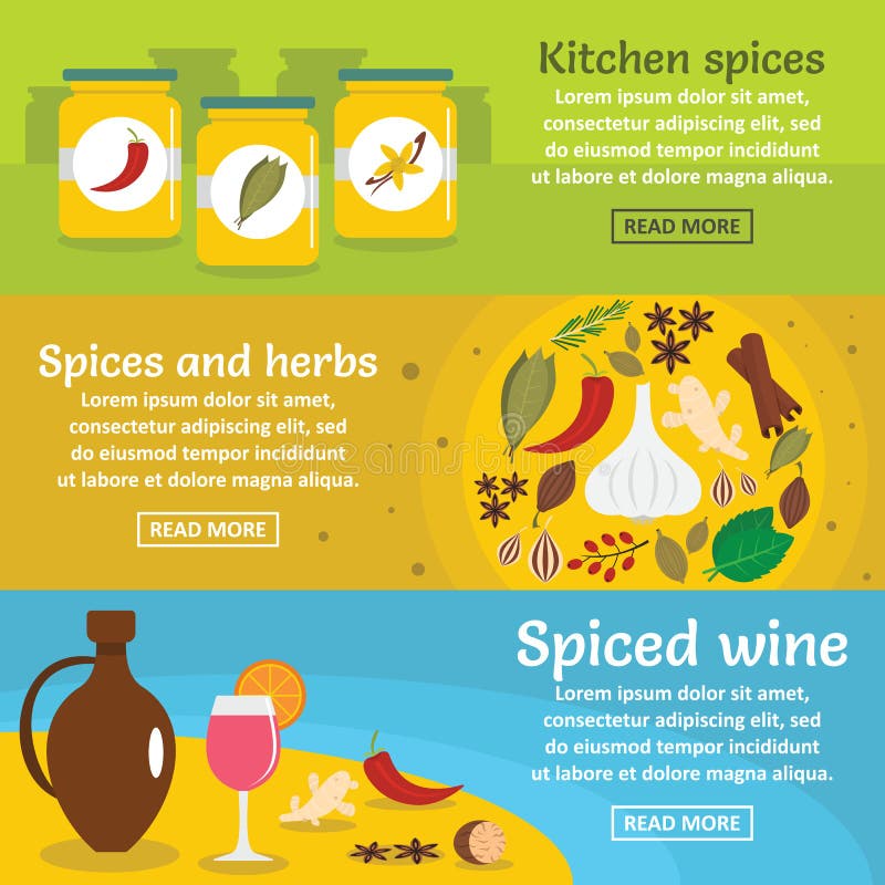 Spices Cooking Banner Horizontal Set, Flat Style Stock Vector ...