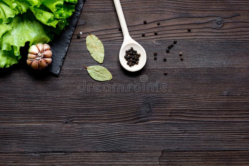 Spices for Cooking on Wooden Table Top View Stock Photo - Image of cook ...