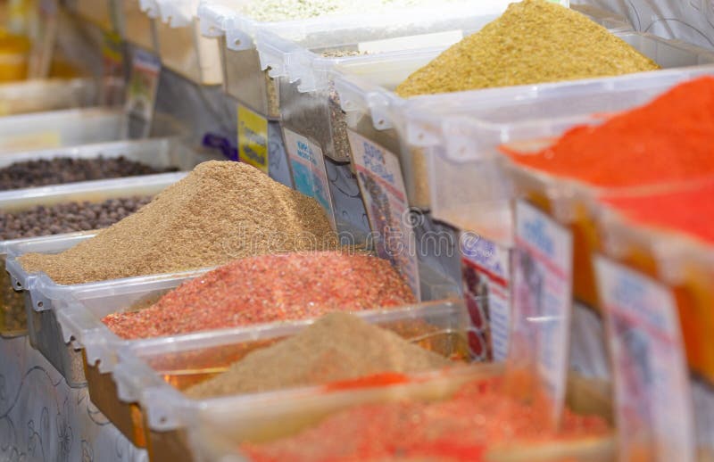 A Counter with Seasonings and Spices in the Ancient Arab Spice Market ...