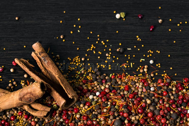 Spices on a Dark Brown Wooden Table Stock Image - Image of ingredient ...