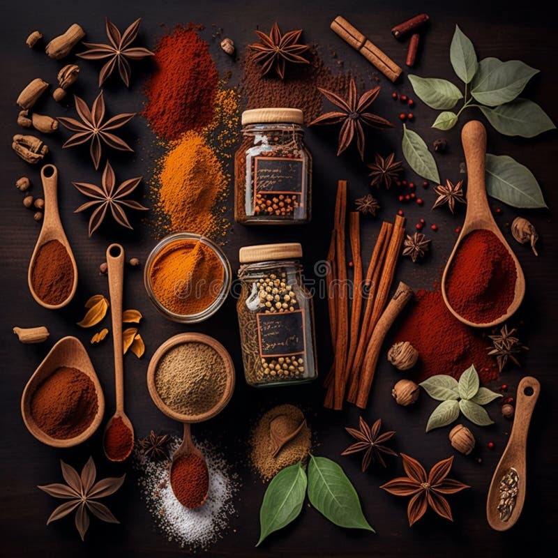 Spices Flat Lay stock image. Image of anise, tasty, isolated - 274438579