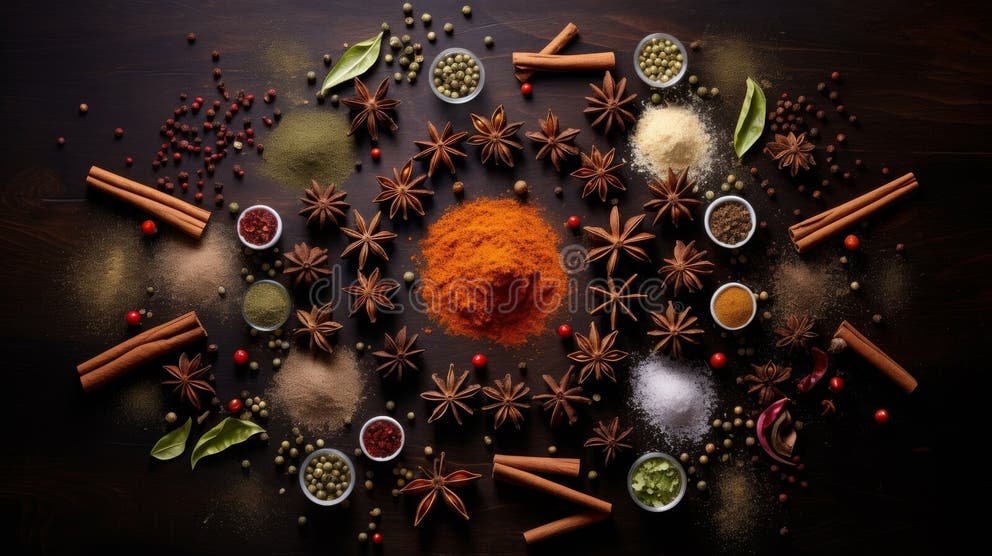 Spices Forming a Constellation in Overhead View Stock Illustration ...