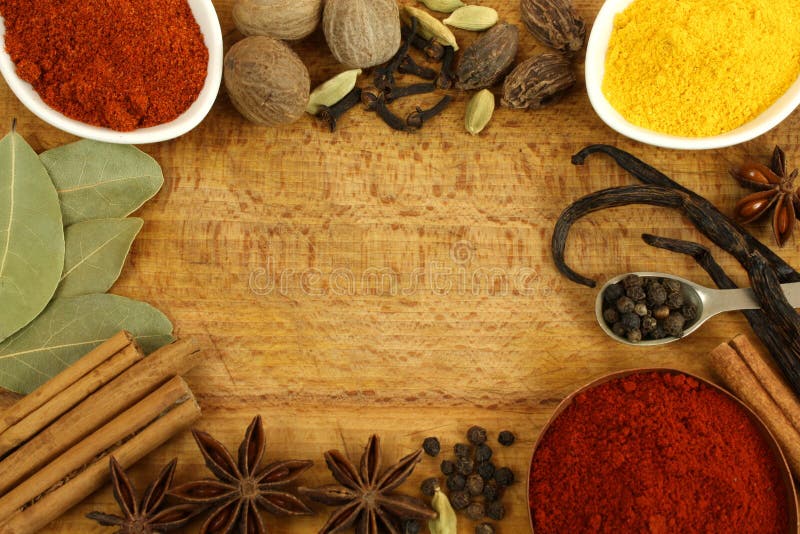 Spices frame stock photo. Image of nutmeg, leaf, powder - 21519724