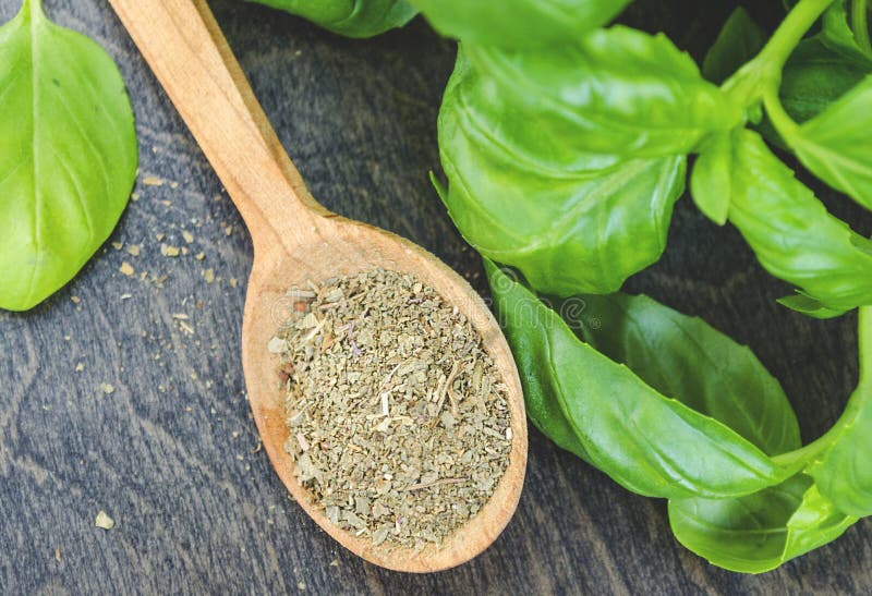 Fresh and ground basil stock image. Image of healthy - 124257261