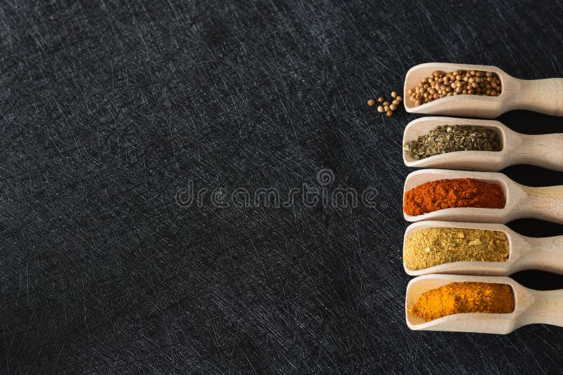 Herbs, Spices and Food Additives on a Dark Background with an Empty ...