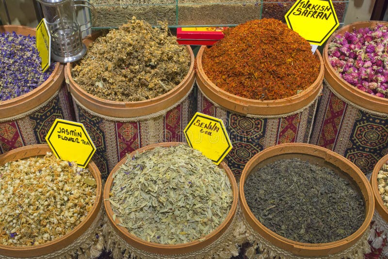 Spices and Herbs in Pots for Sale - Kemer, Turkey Stock Photo - Image ...