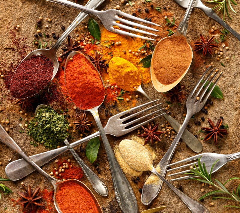 Spices and herbs, top view stock photo. Image of gourmet - 78170678