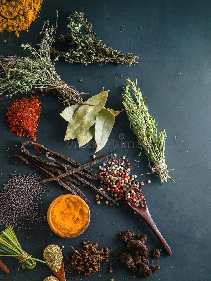 Spices and herbs stock photo. Image of background, color - 130593552