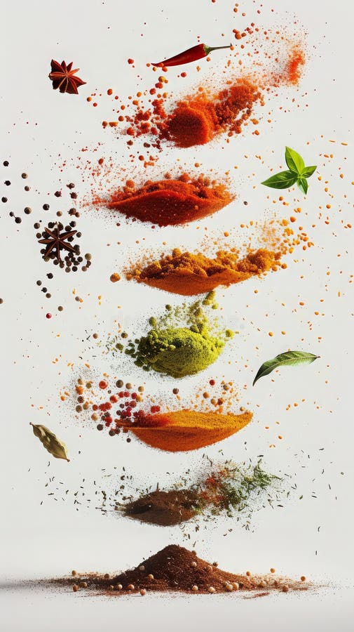 Spices and Herbs on White Background. Vertical Advertising Banner for ...