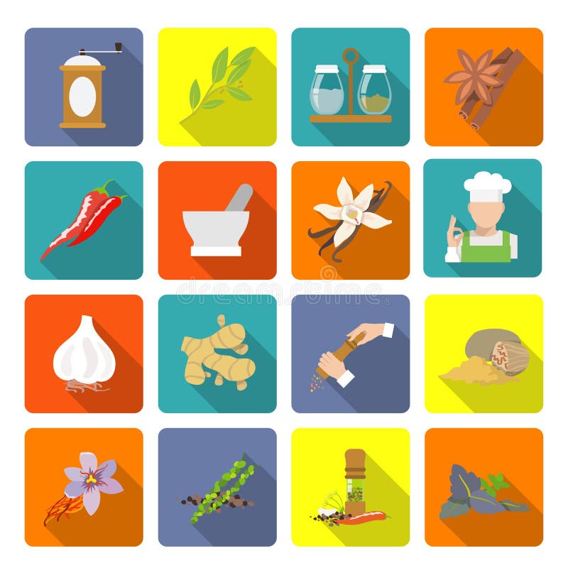 Spices icons flat stock vector. Illustration of flavor - 46132164