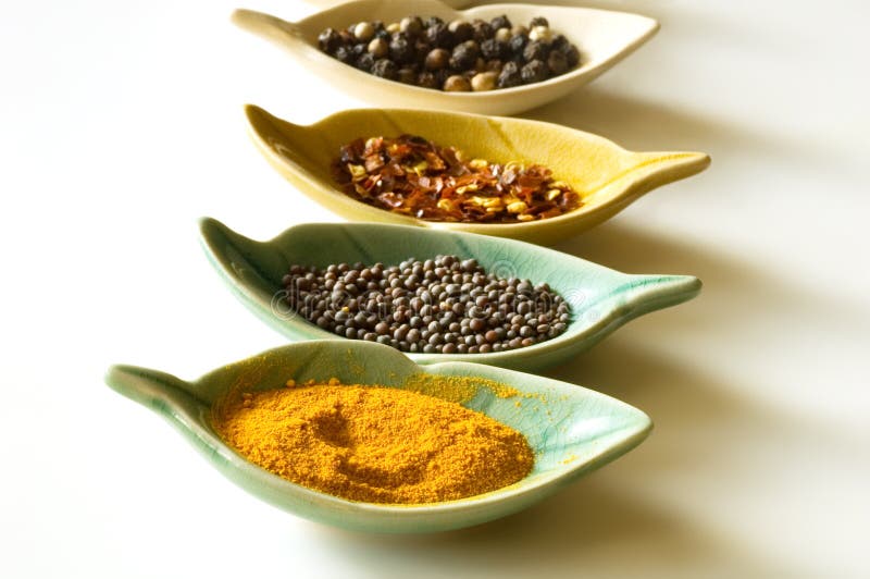 Spices in Leaf Shaped Fancy Bowls Stock Image - Image of frying, colour ...