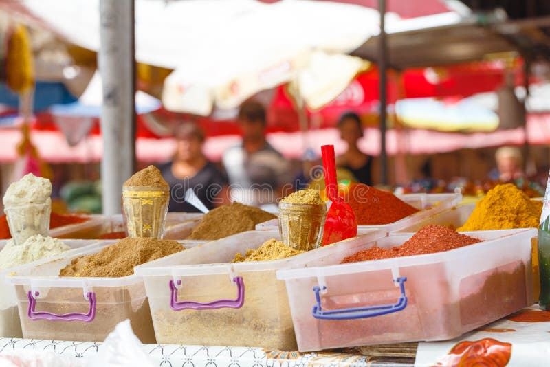Spices on the market stock photo. Image of local, mediterranean - 98688202