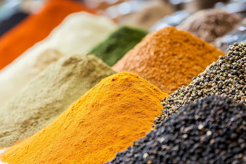 Spices are piled high stock illustration. Illustration of anise - 359647588