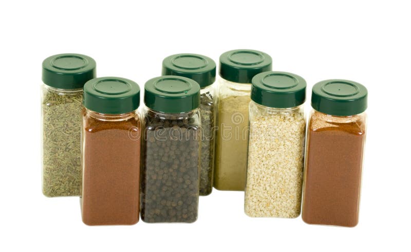 Spices in Plastic Containers Stock Photo - Image of back, ingredient ...