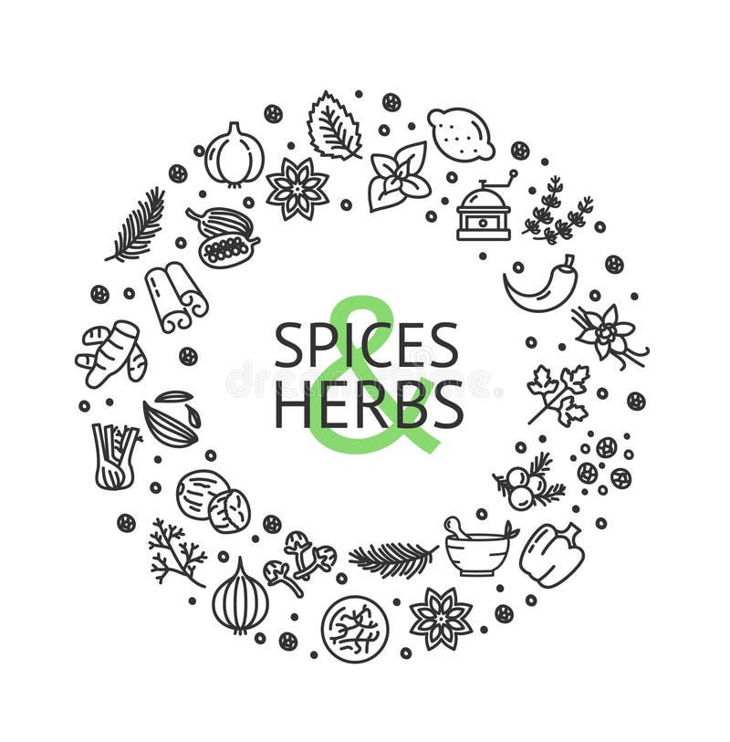 Spices Round Design Template Contour Lines Icon Frame Concept. Vector ...