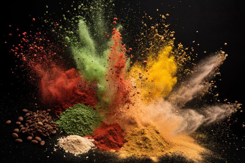 Spices and Seasonings Powder Splash, Explosion on Black - Generated by ...