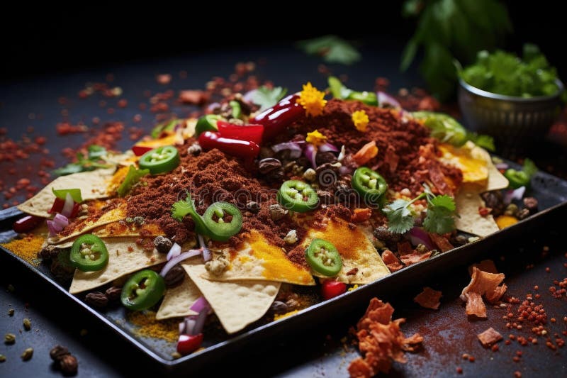 Spices and Seasonings Sprinkled on Raw Nachos Stock Illustration ...