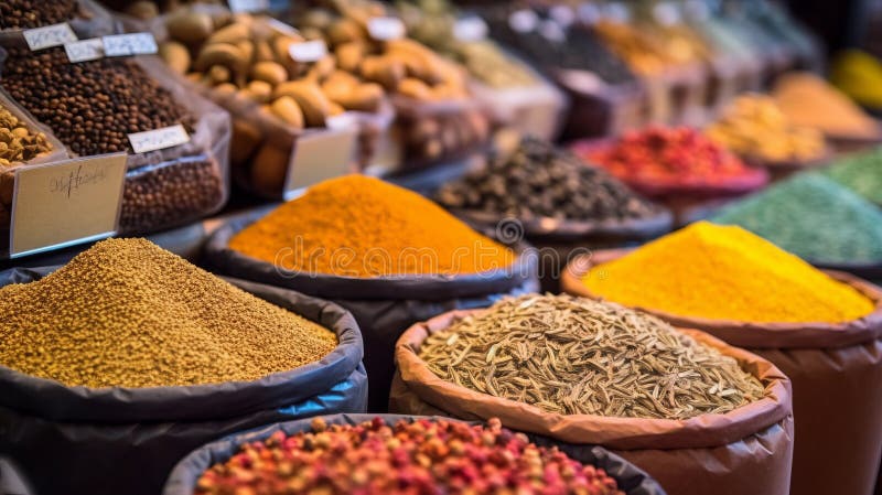 Spices on a Spice Market in a Close-up Shot. Generative AI. Stock ...