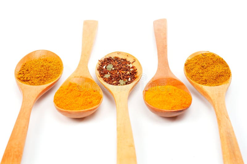Spices in the spoons stock image. Image of composition - 1634009