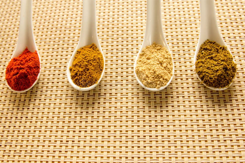 Spices in Spoons on the Table. Stock Image - Image of root, seasoning ...