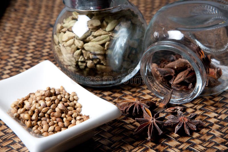 Spices, Star Anise, Cardamom and Coriander. Stock Photo - Image of ...