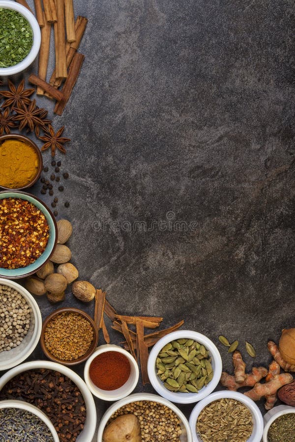 Spices Used in Cooking - Space for Text Stock Photo - Image of ...