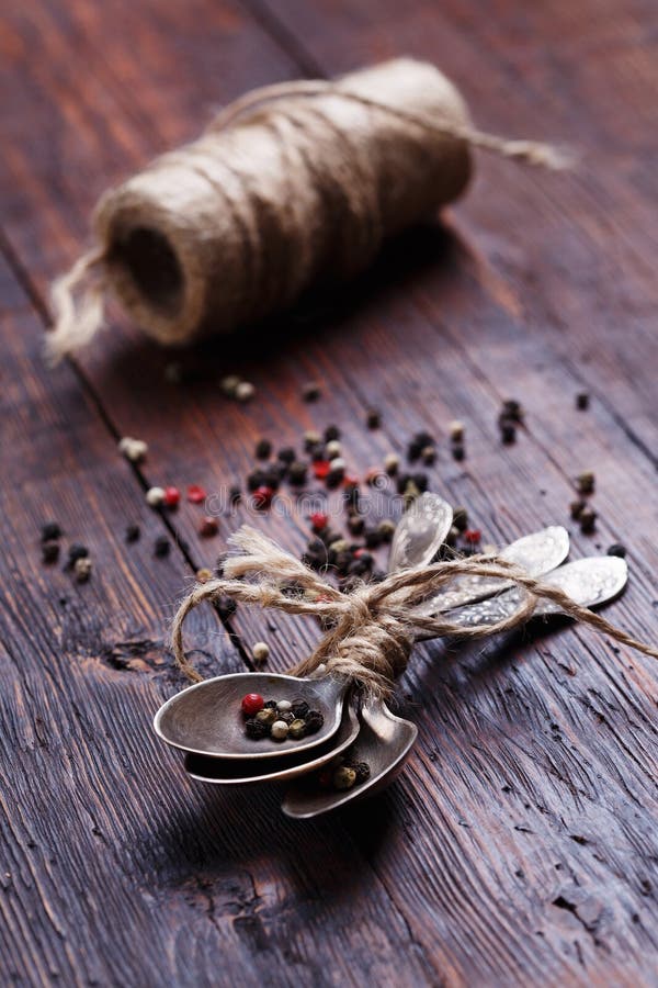 Spices on wood table. stock image. Image of culinary - 68731013