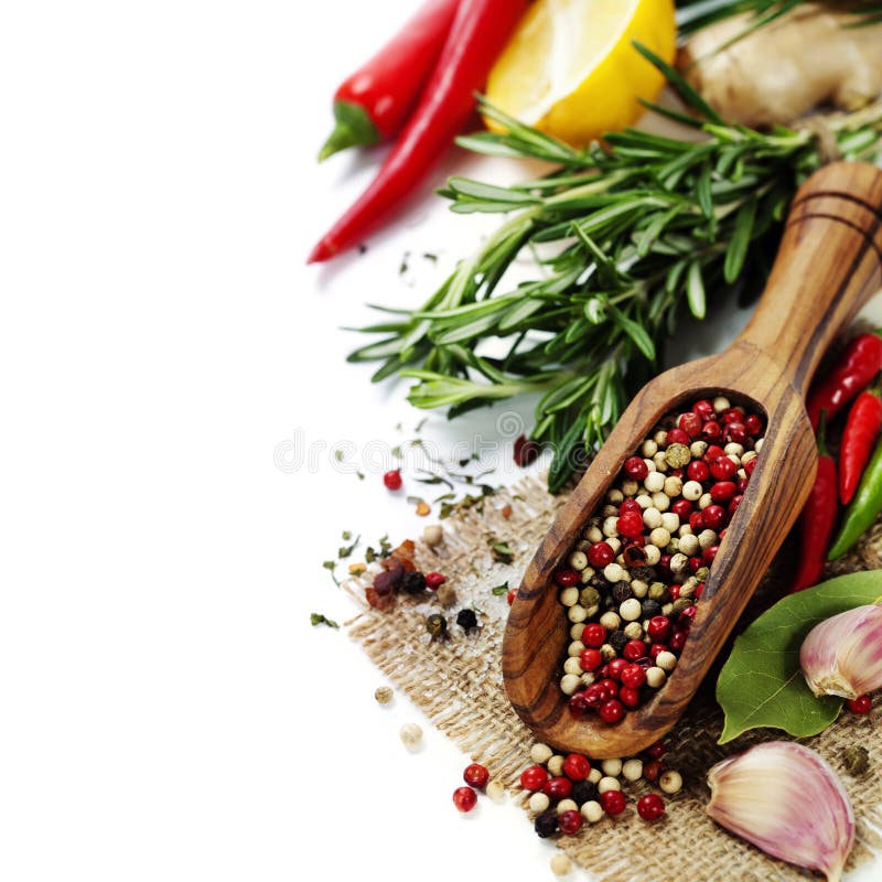 Spices on a wooden board stock image. Image of insert - 28584101