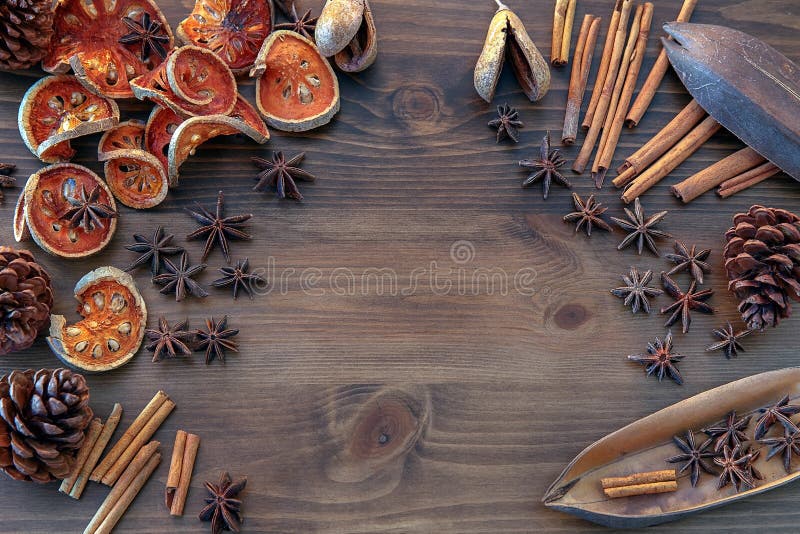 Spices on Wooden Table Background Stock Photo - Image of beautiful ...