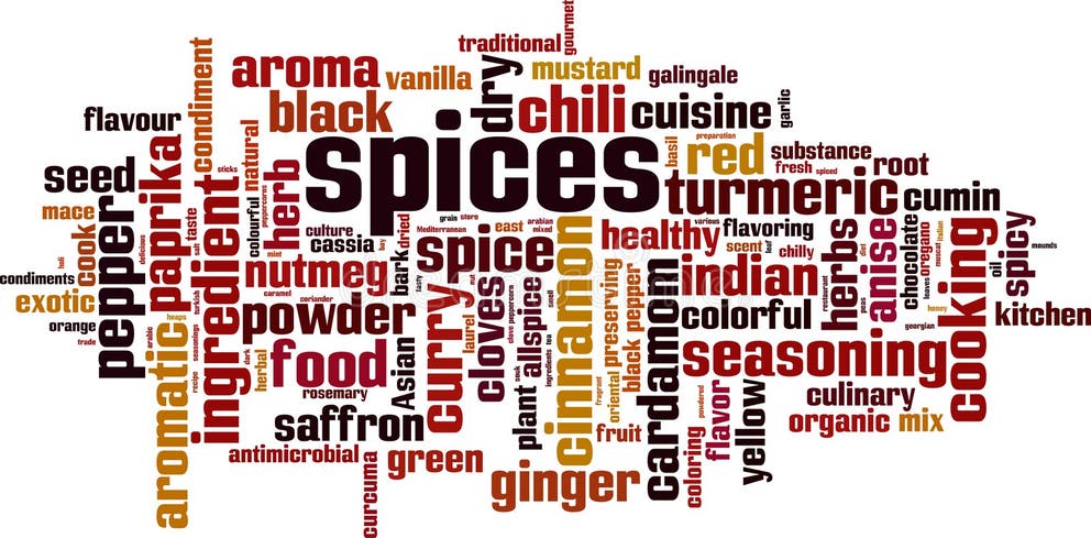 Spices word cloud stock vector. Illustration of food - 269380556