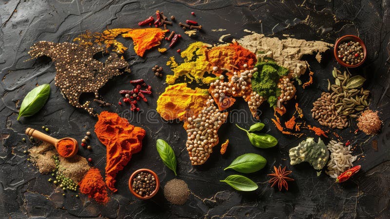 Spices of the World: a Culinary Map Stock Photo - Image of basil ...
