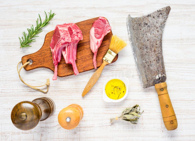 Spicing Lamb Chops and Meat Cleaver Stock Image - Image of ingredients ...