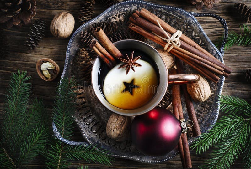 Spicy Apple Tea. Winter Holiday Concept Composition. Stock Photo ...