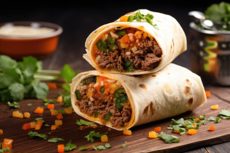 Spicy Beef Burrito Garnished with Fresh Cilantro Stock Illustration ...