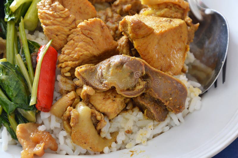 Spicy Boiled Curry Chicken on Rice Stock Photo - Image of rice, spicy ...