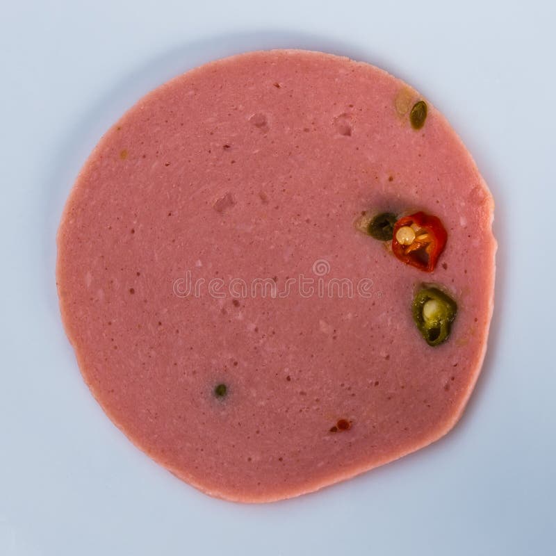 Bologna Spicy Pork And Sweet Pepper With A Small Wood. Stock Image ...